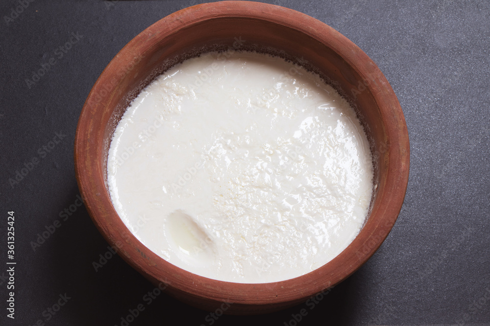 Home made curd in a earthen bowl Stock Photo | Adobe Stock