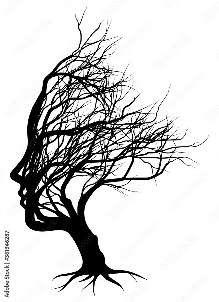 Optical illusion bare tree face woman silhouette concept Stock Vector ...