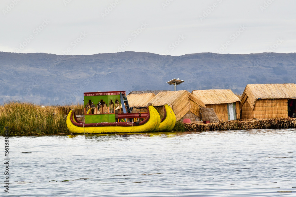 traditional constructions, the traditional boats Uros from totora on ...