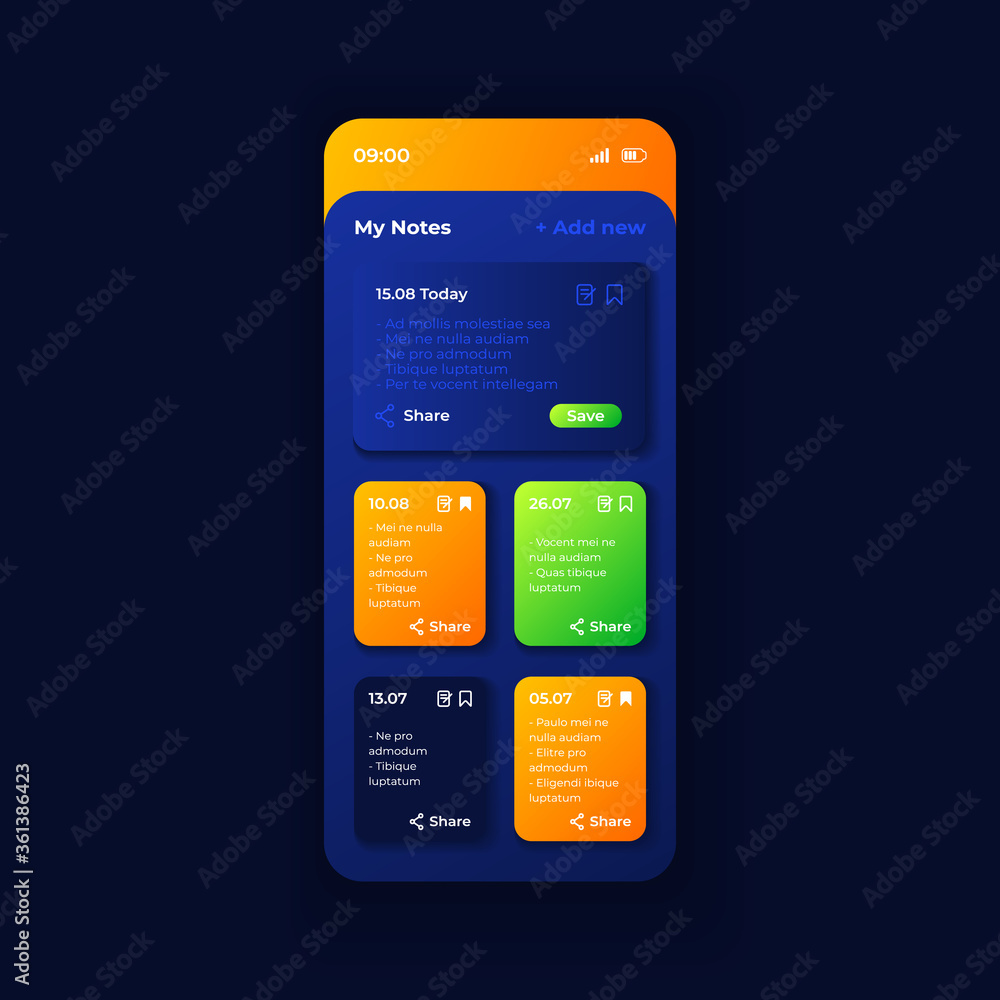 Personal organizer app smartphone interface vector template. Mobile app ...