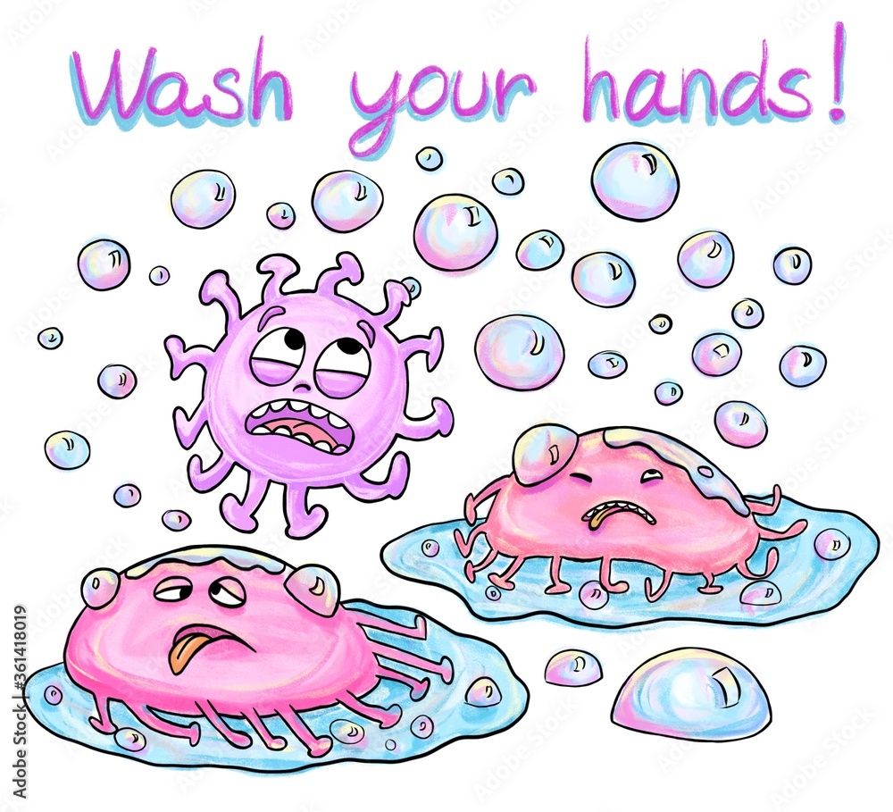 Hand drawn cartoon illustration of coronavirus infection molecule covid ...