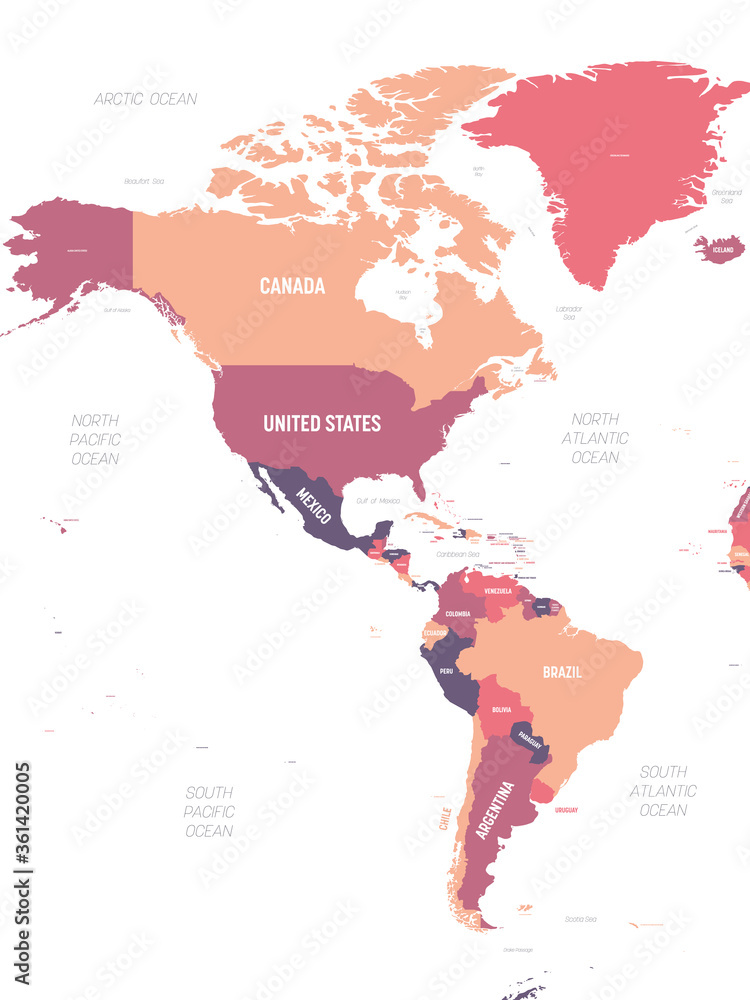 Americas map. High detailed political map of North and South America ...