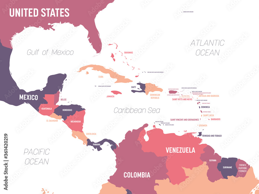 Vector de Stock Central America map. High detailed political map ...