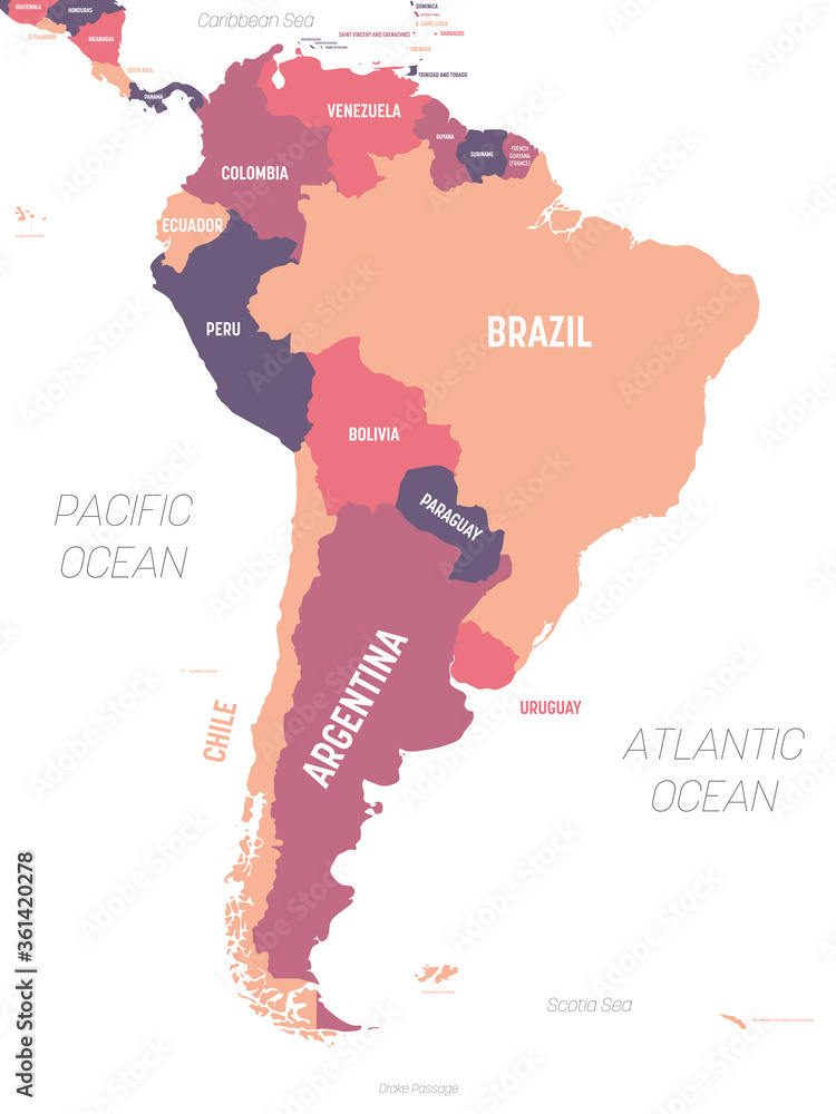 South America map. High detailed political map South American continent ...