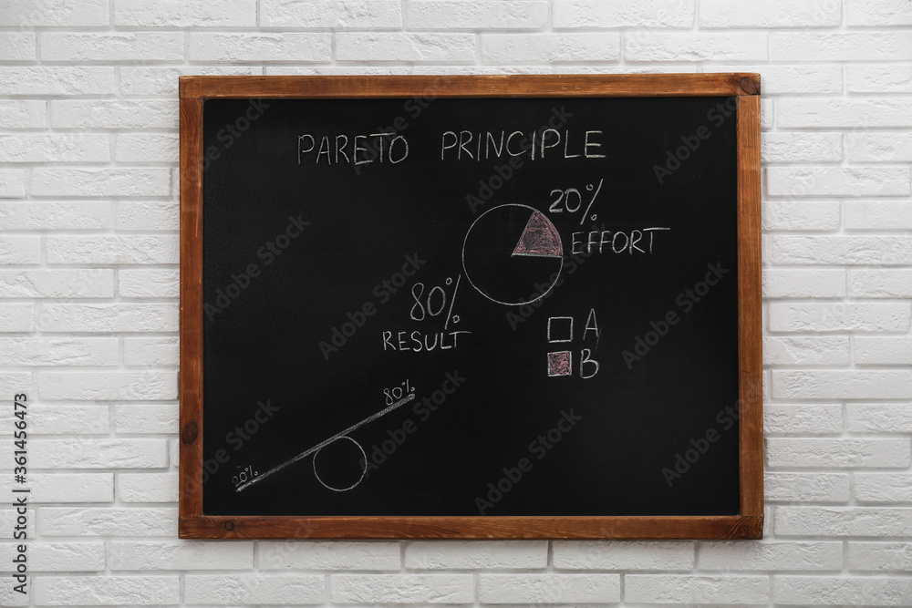 ภาพถ่าย Stock Blackboard with chart and 80/20 rule representation on ...