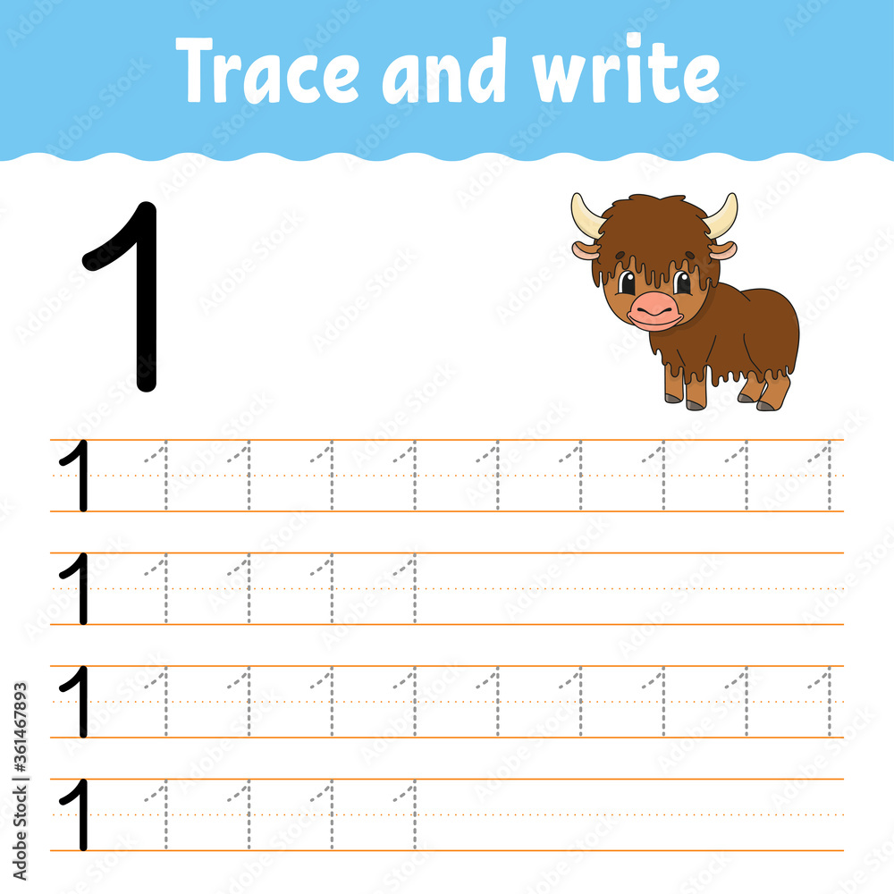 Trace and write. Handwriting practice. Learning numbers for kids ...
