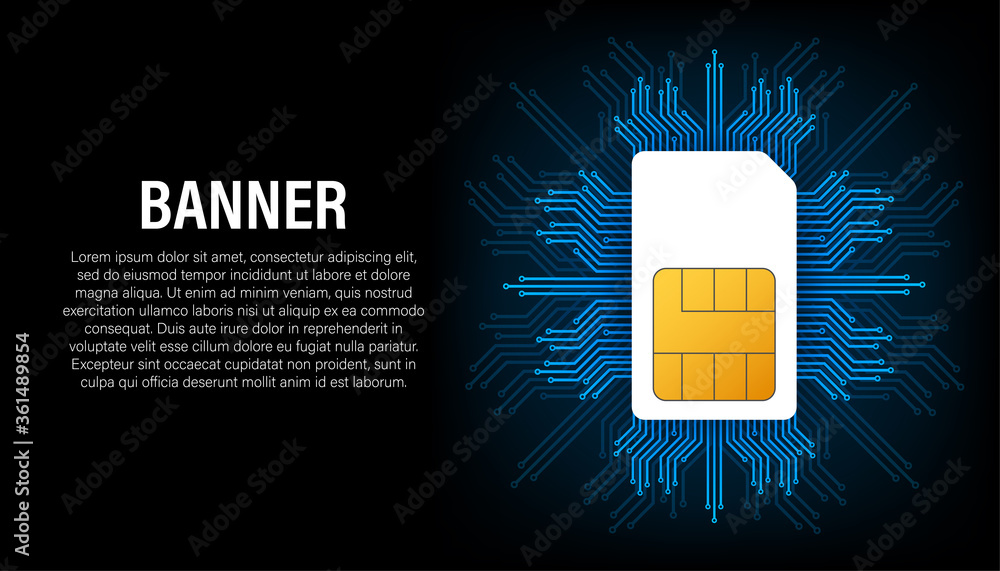Sim card banner in abstract style on black background. Modern ...
