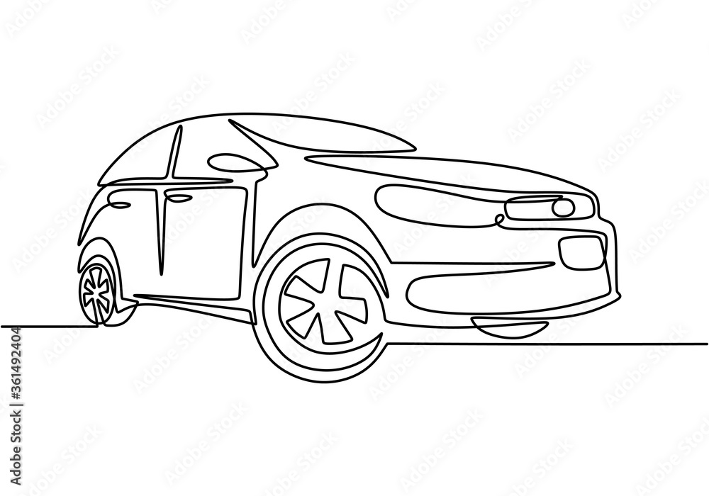 One single continuous line drawing of luxury car. Close-up. Sporty car ...