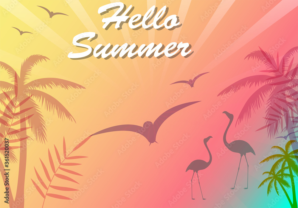 Hello summer poster. Abstract gradient background, vector. Modern hello ...