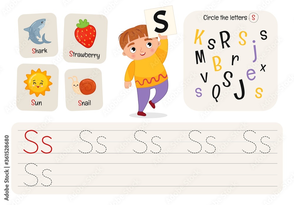 Kids learning material. Worksheet for learning alphabet. Letter S ...