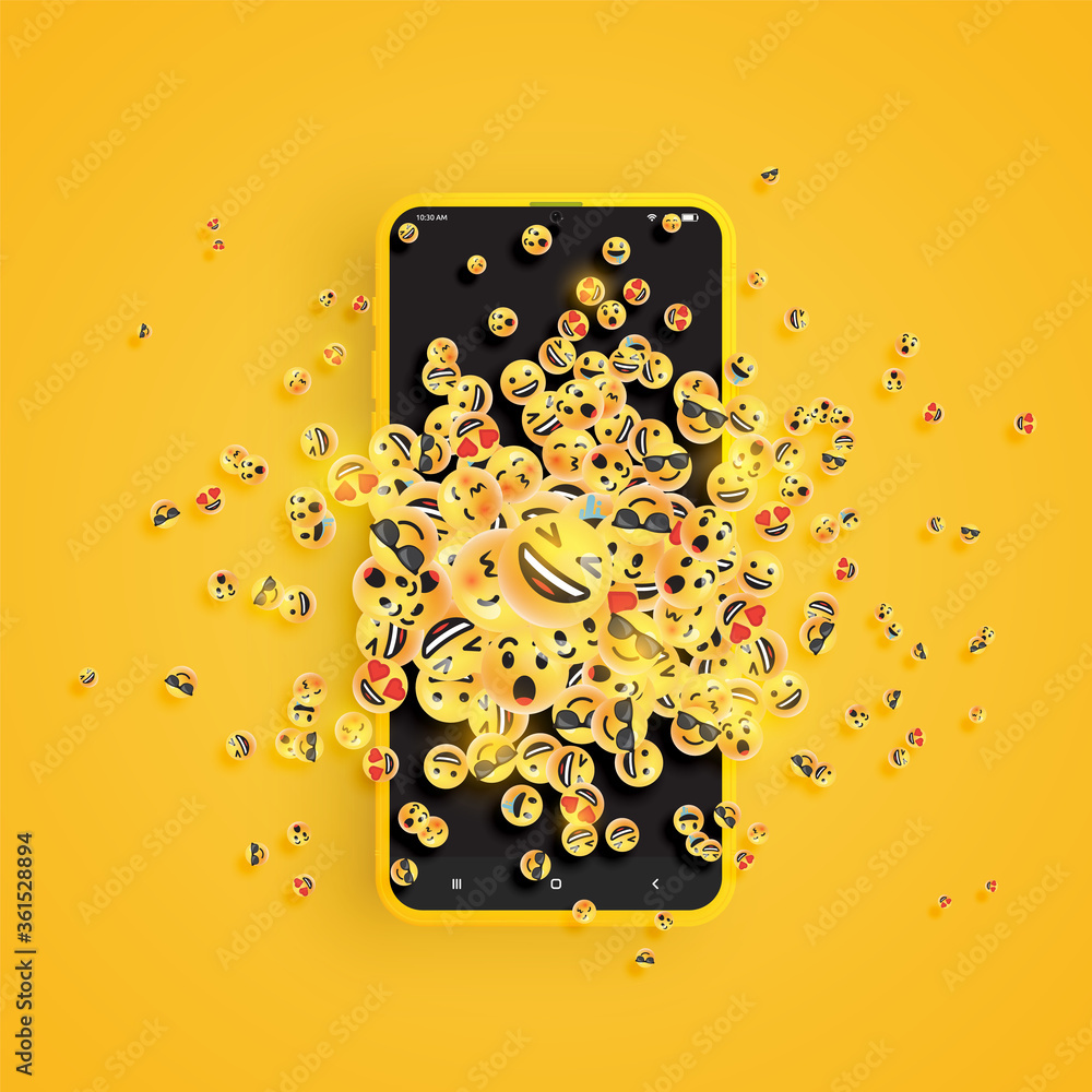 3D and different kinds of emoticons with matte smartphone, vector ...