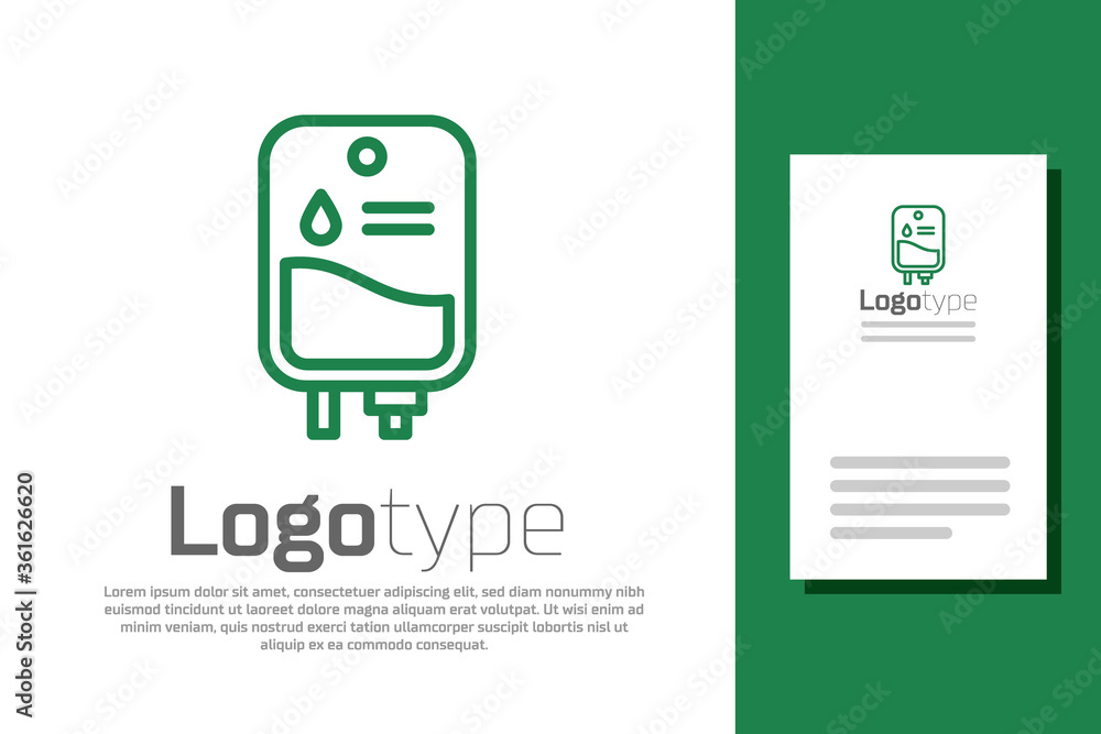 Green line IV bag icon isolated on white background. Blood bag. Donate ...