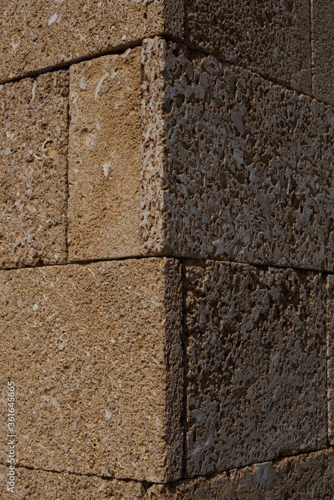 Photo Stock old brick wall. Texture background beige stone wall coquina ...