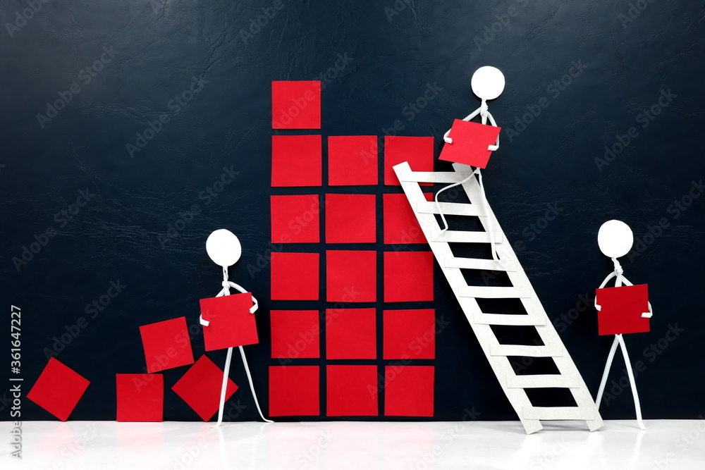 Teamwork, cooperation and rebuilding business concept. Human stick ...