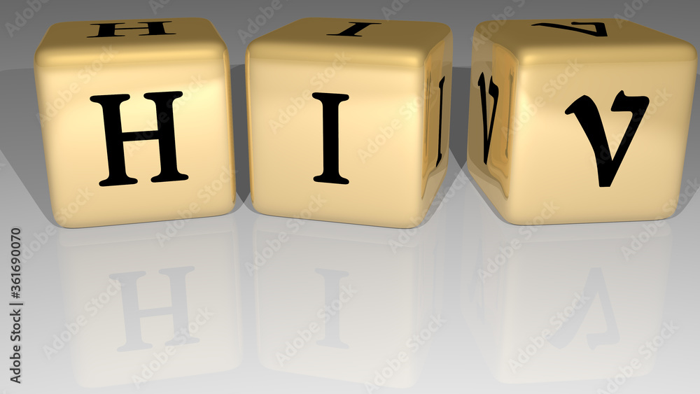 ภาพประกอบ Stock HIV made by golden dice letters and color crossing for ...