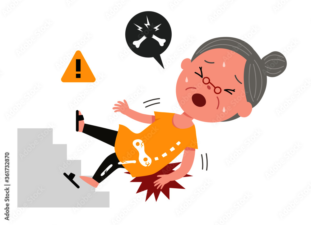 old woman falling down from stair cartoon character design Stock Vector ...