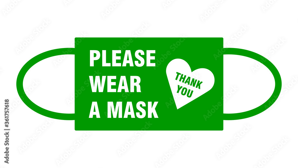 Please Wear a Mask Thank You Warning Sign in a Face Mask Shape with a ...