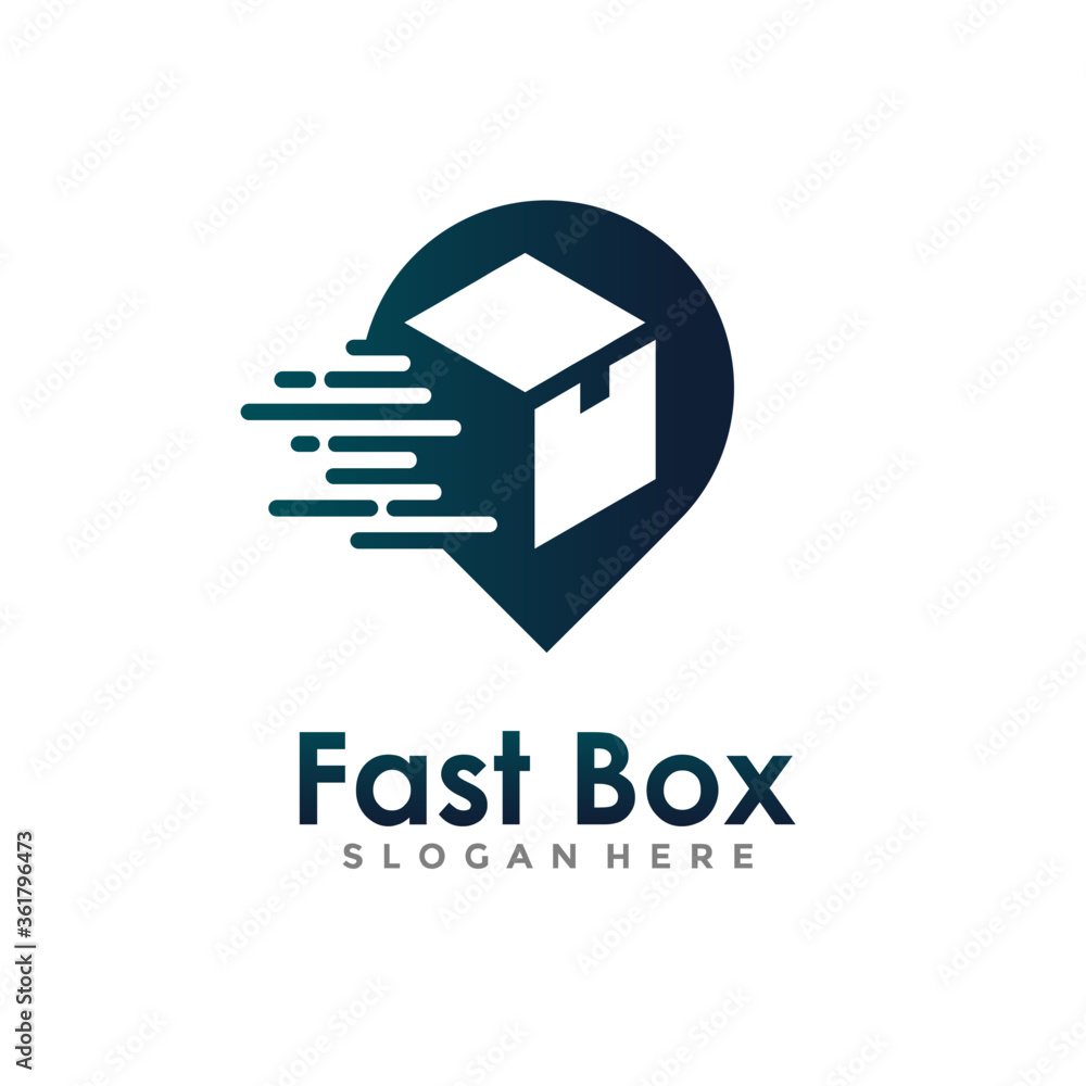 Fast Box Location Logo Vector. Speed Moving Box Logotype. Delivery and ...