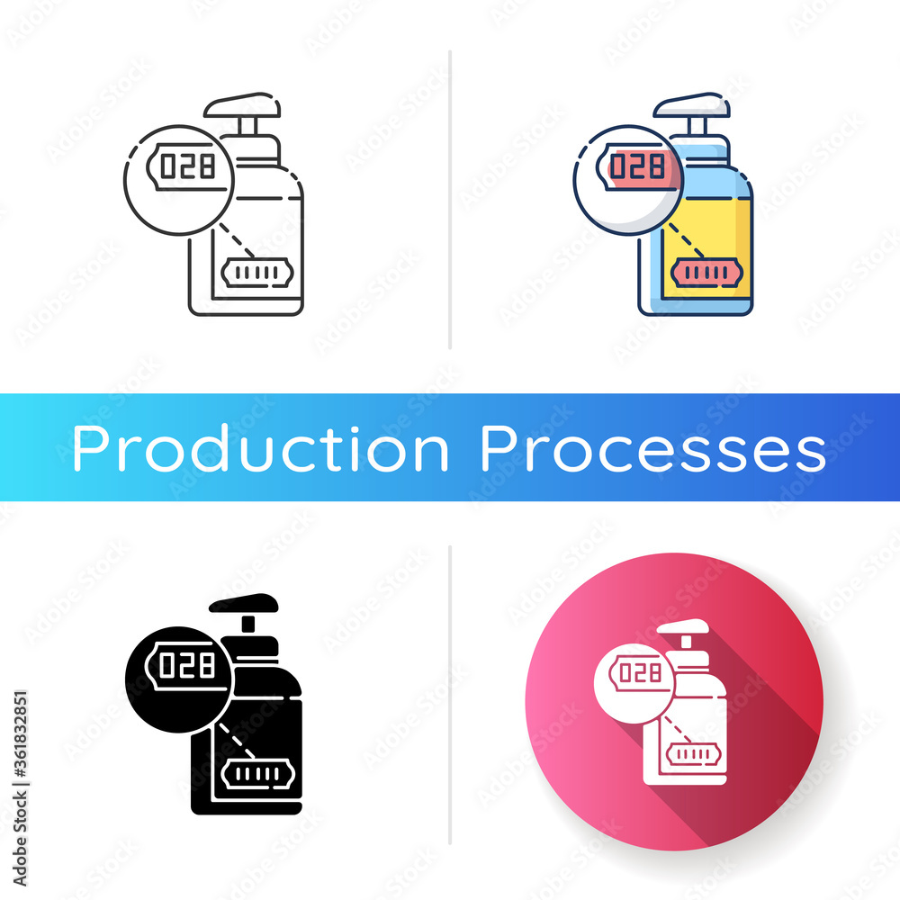 Batch number icon. Linear black and RGB color styles. Production ID ...