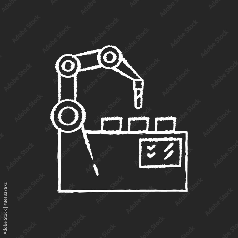 Production automation chalk white icon on black background. Industrial ...