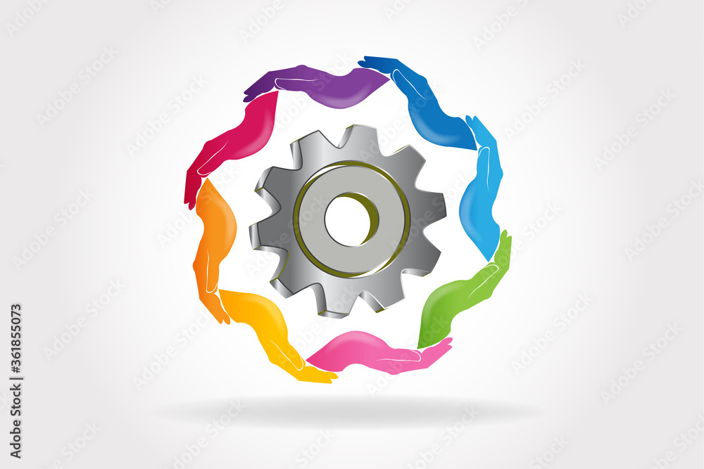 Logo hands co-working gear teamwork icon vector Stock Vector | Adobe Stock