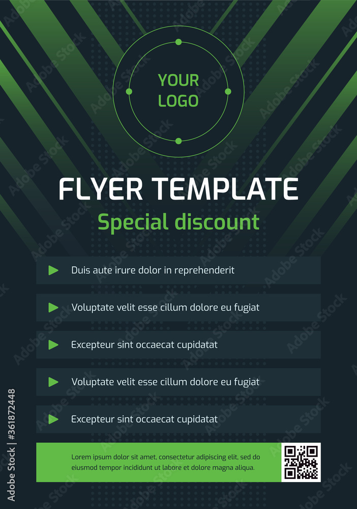 Vector de Stock Green flyer template with qr-code, banner, poster ...