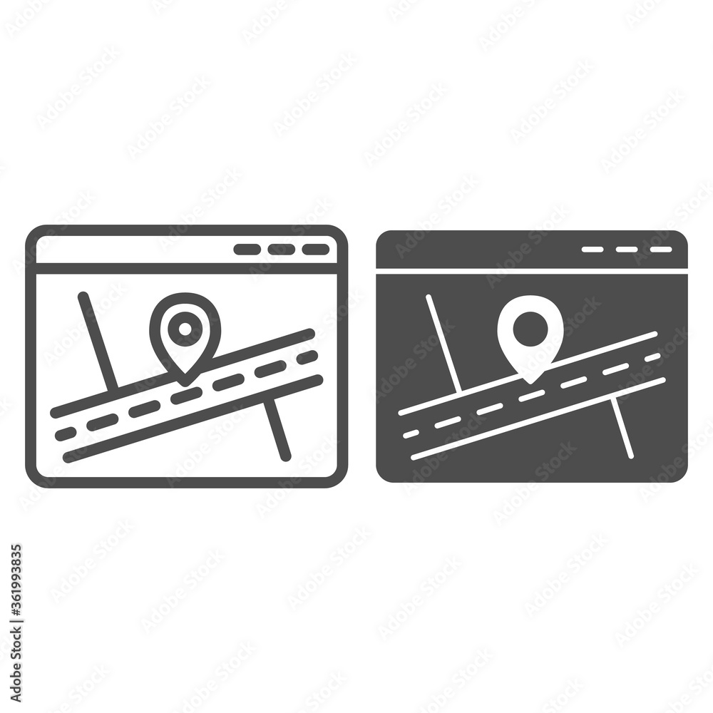 Web page with map and location pin line and solid icon, Navigation concept, Map marker pointer ...