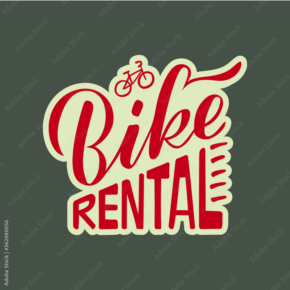 Vector illustration of bike rental brush lettering for banner, leaflet ...
