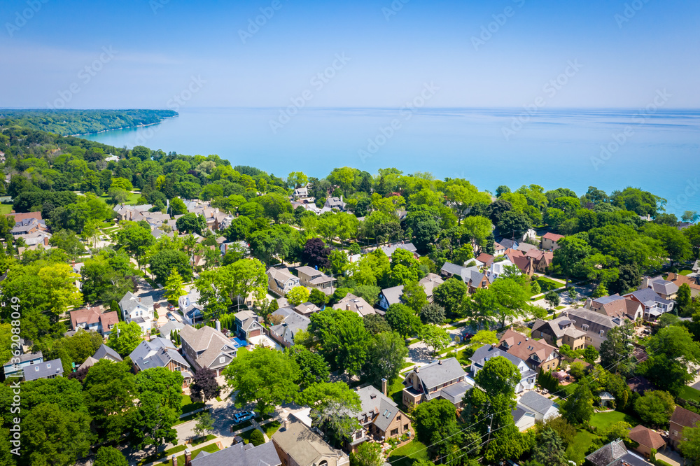 Aerial image of Whitefish Bay Wisconsin featuring Lake Michigan. Facing ...