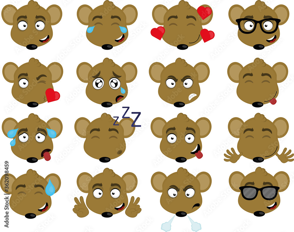 Vector illustration of expressions of a mouse's face cartoon Stock ...