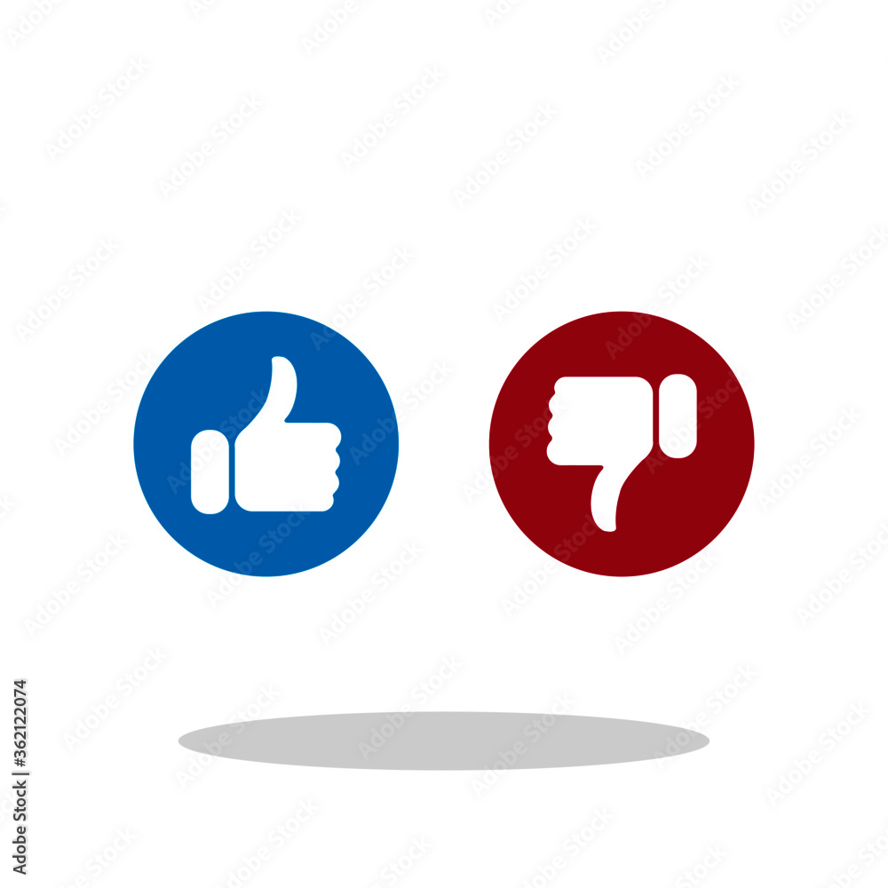 Thums up and down icon in flat style. Social media feedback symbols for ...