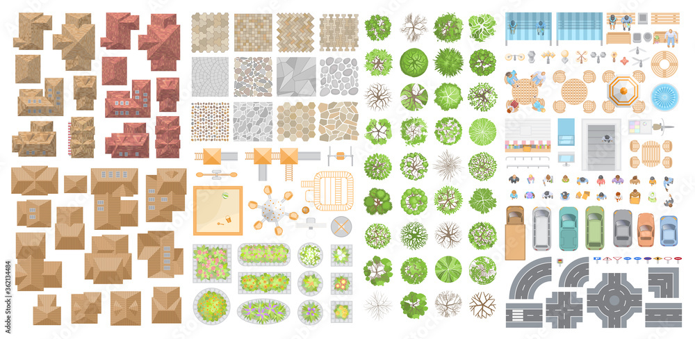 Vector set for a cityscape. Top view. Collection for landscape design ...