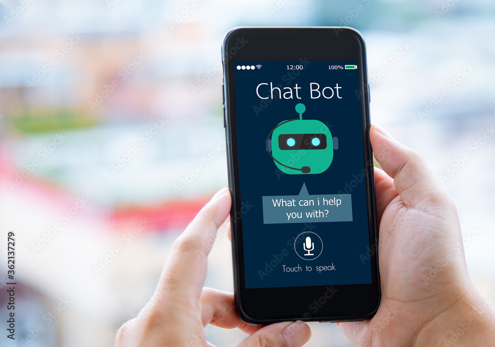 artificial intelligence,AI chat bot concept.Man hands holding mobile ...