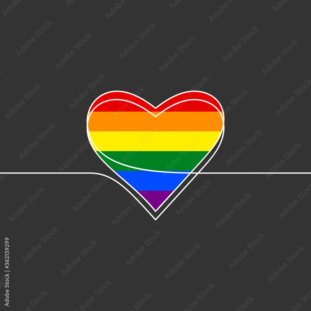 LGBT gay pride flag color heart in continuous line drawing heart ...