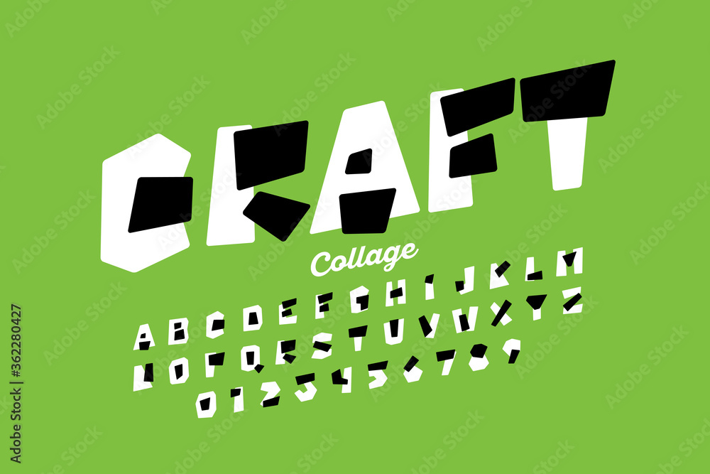Paper collage style font design, alphabet letters and numbers Stock ...
