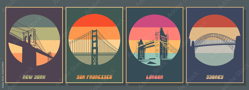 Most Famouse Bridges Poster Set. Golden Gate, Harbour Bridge, Brooklyn ...