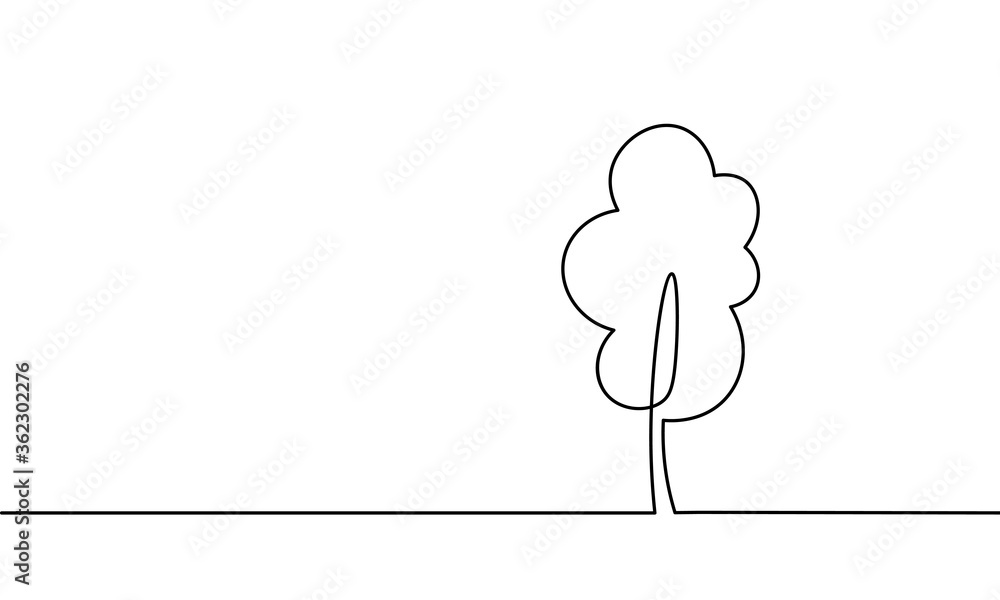Single continuous line art tree park. Outdoors garden landscape design ...