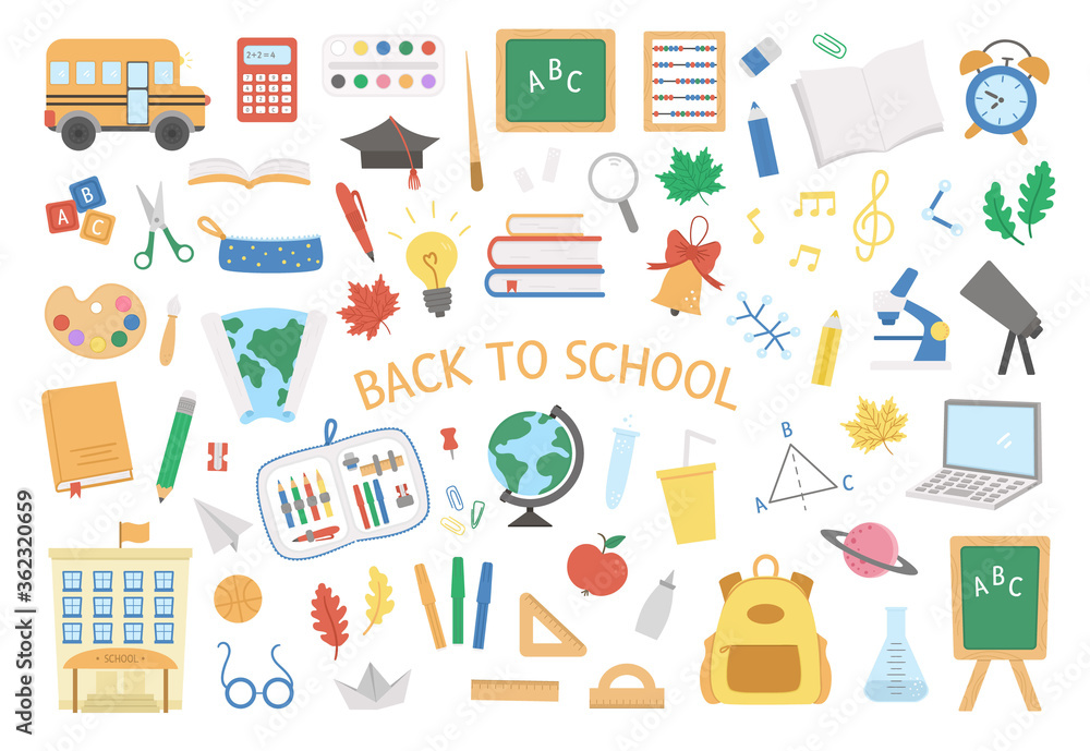 Back to school vector set of elements. Big educational clipart ...