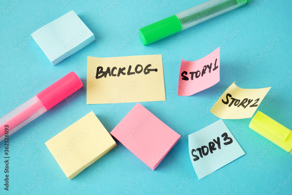 software scrum agile board with paper task, agile software development methodologies concept ...