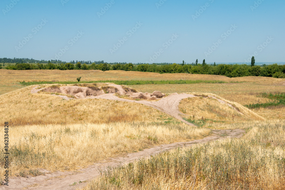 Ruins of Balasagun in Tokmok, Kyrgyzstan. Balasagun is part of the ...
