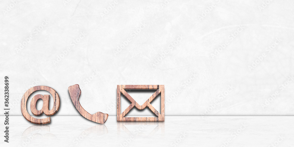 Phone, Email and Post Icons Leaning on white wall. copy space. Contact ...