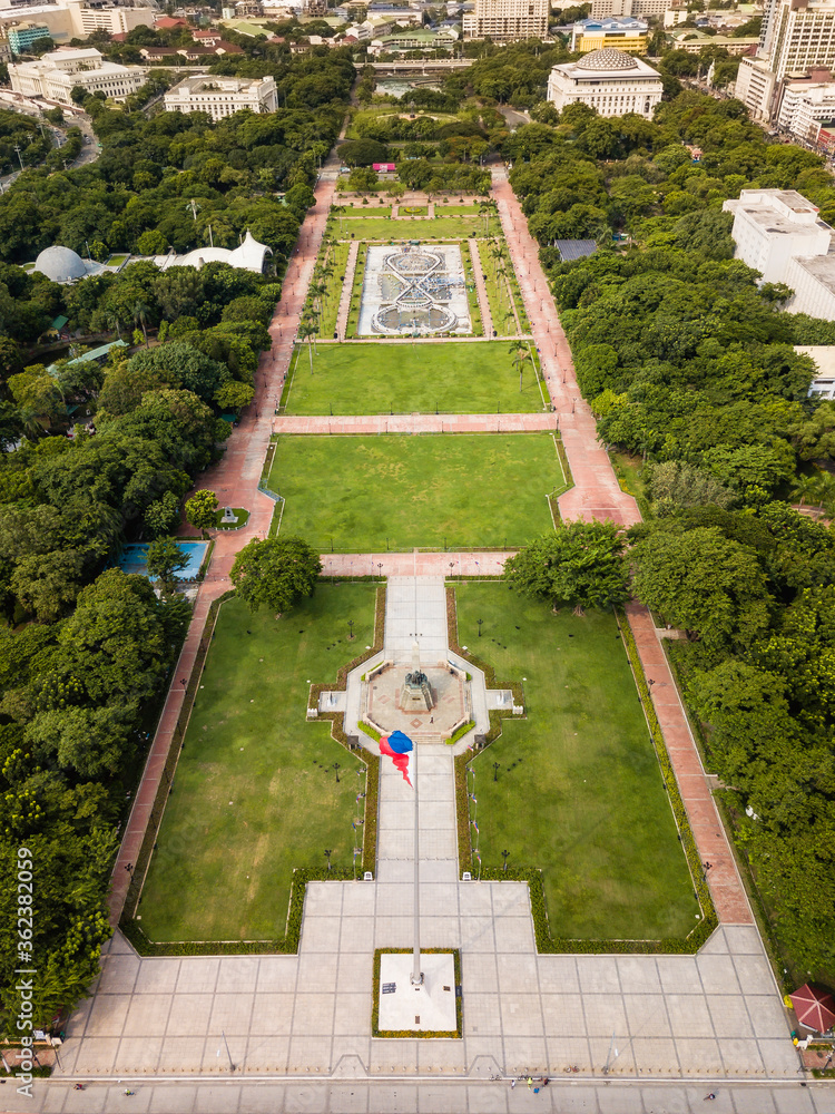 Manila, Philippines - Aerial of Rizal Park or Luneta - Visible are ...