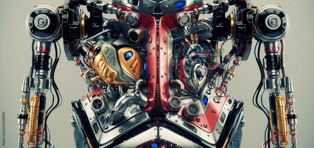 Artificial futuristic human organs. 3d rendering of robotic humanoid ...