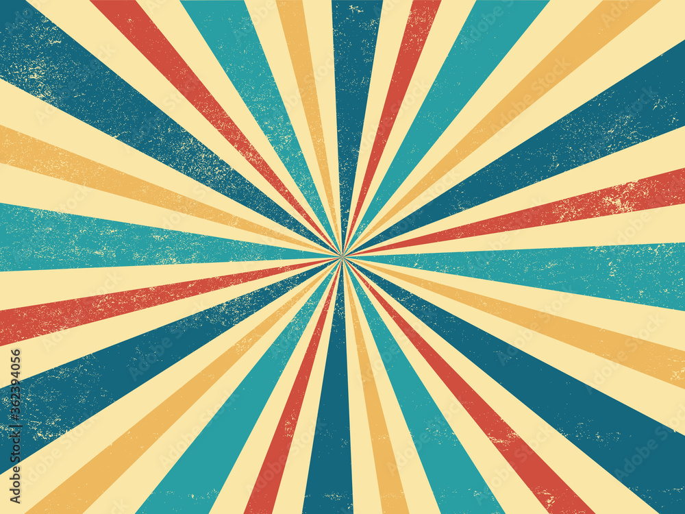 Vintage ray retro burst background. Colorful grunge sunburst vector ...