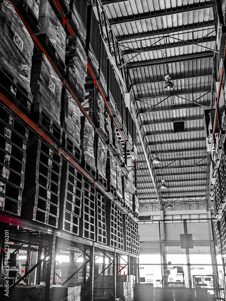 Warehouse cargo building store, warehouse interior with shelves ...