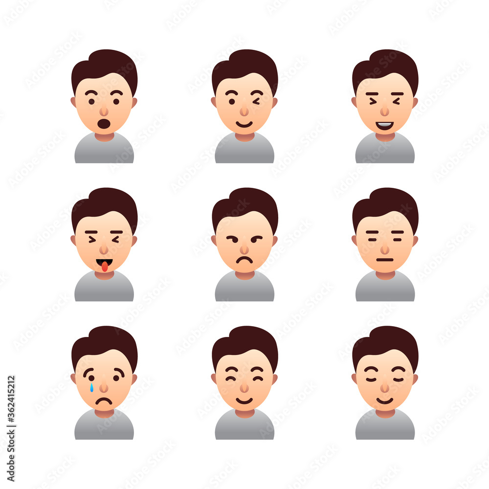vector face emoticon, set of male emoji character, isolated facial ...