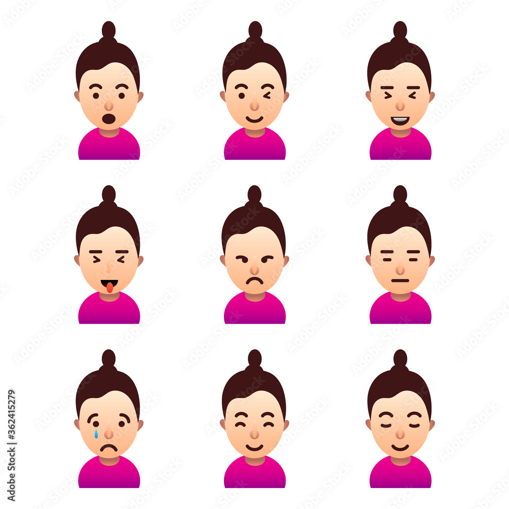 vector face emoticon, set of male emoji character, isolated facial ...
