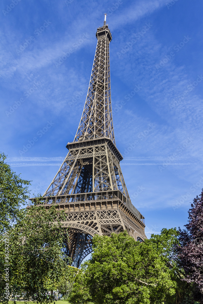 Eiffel Tower (La Tour Eiffel) located on Champ de Mars in Paris, named ...