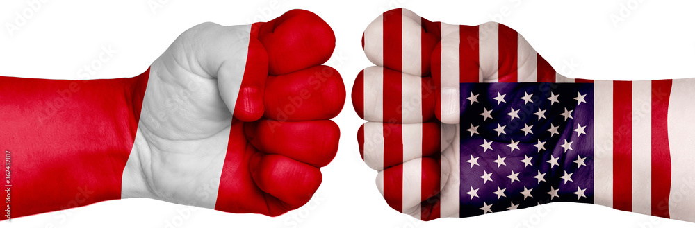 Two hands are clenched into fists and are located opposite each other ...