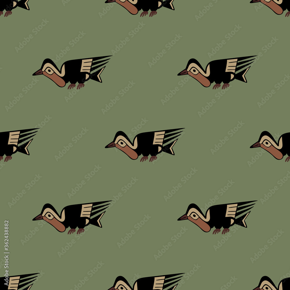 Seamless animal pattern with stylized birds. Nasca pottery motif. Pre ...